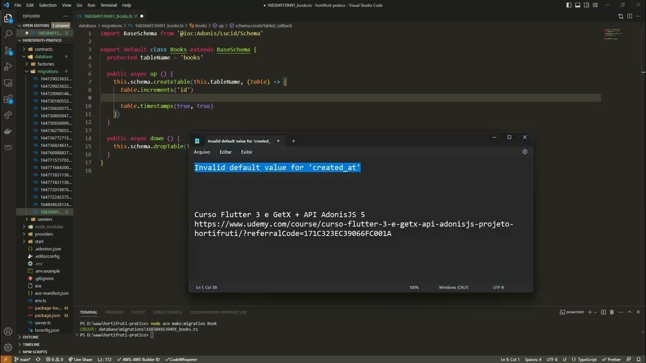 Adonis 5 - Invalid default value for 'created_at' - Error banco de ...