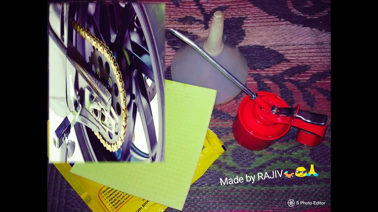 Old engine oil filtering with sponge wipe to use it in motorbike chain ...