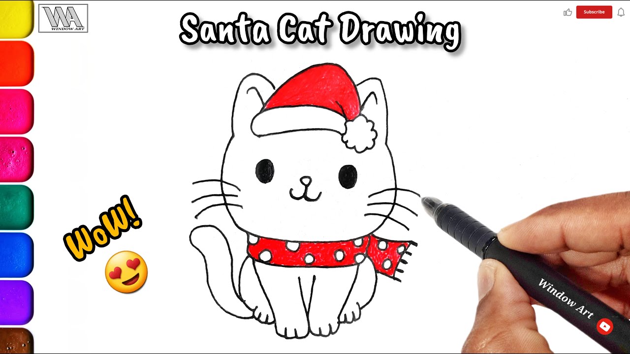 Christmas Cat Drawing | How To Draw a Cute Cat | #kids #drawing - YouTube