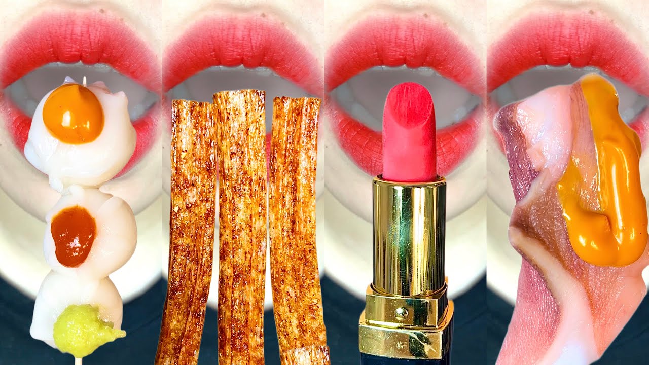 asmr LIP STICK CHOCOLATE SRIRACHA MAYO SHRIMP HOT POT GUMMY OCTOPUS ...