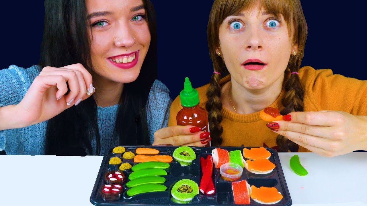 ASMR SUSHI CANDY JELLY SET, NIGIRI GUMMY JELLY, SHRIMP GUMMY VS REAL ...