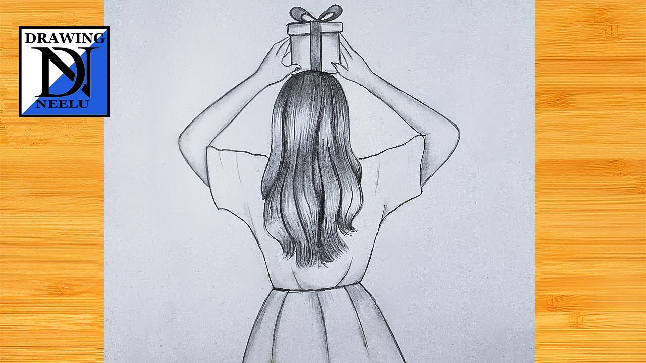 How to draw a Girl Taking Gifts for a Friend | Pencil sketch for ...