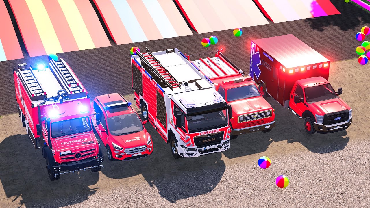FIVE RED EMERGENCY CAR GO TO RESCUE, COCACOLA, POLICE, AMBULANCE RESCUE ...