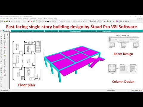 East facing single story building design by Staad Pro V8i Software ...