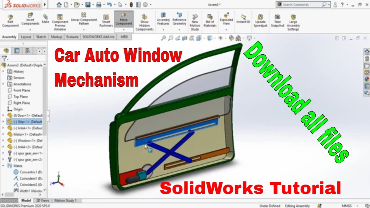 Car Door Auto Window Mechanism SolidWorks Tutorial - YouTube