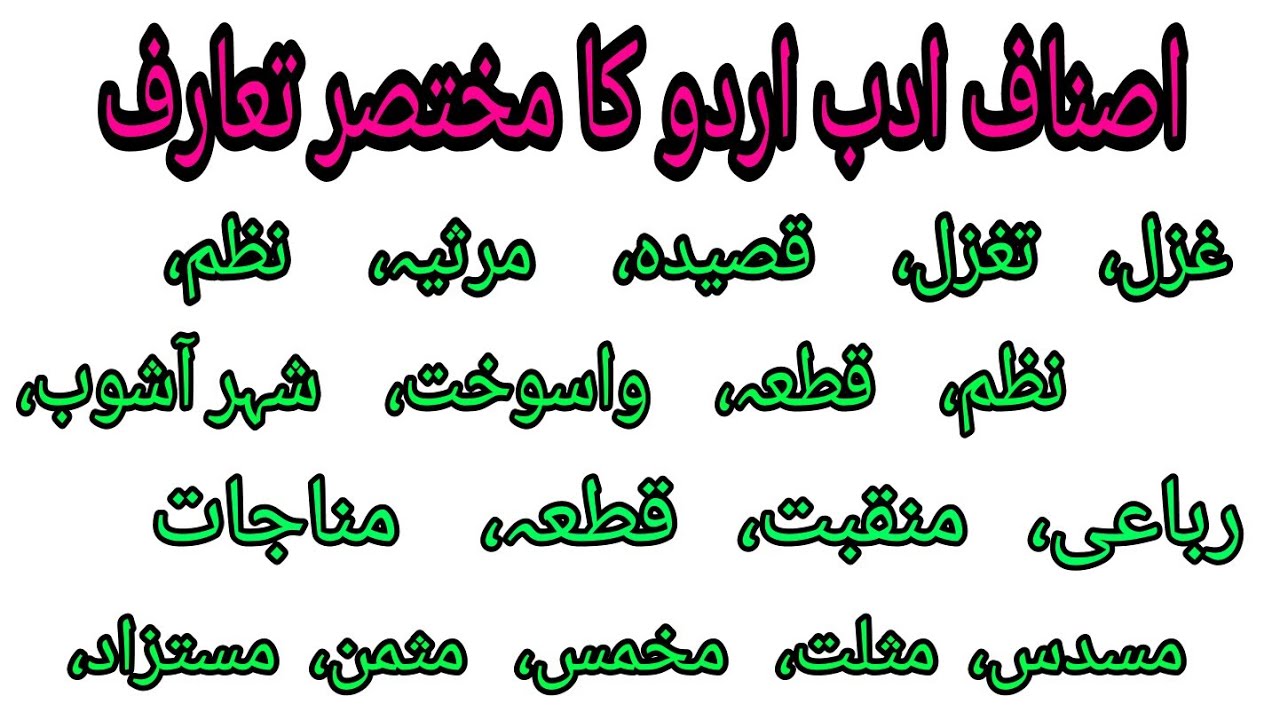 Urdu Asnaf E Adab Ka Mukhtasar Taaruf | Asnaaf E Adab Urdu | Urdu ...