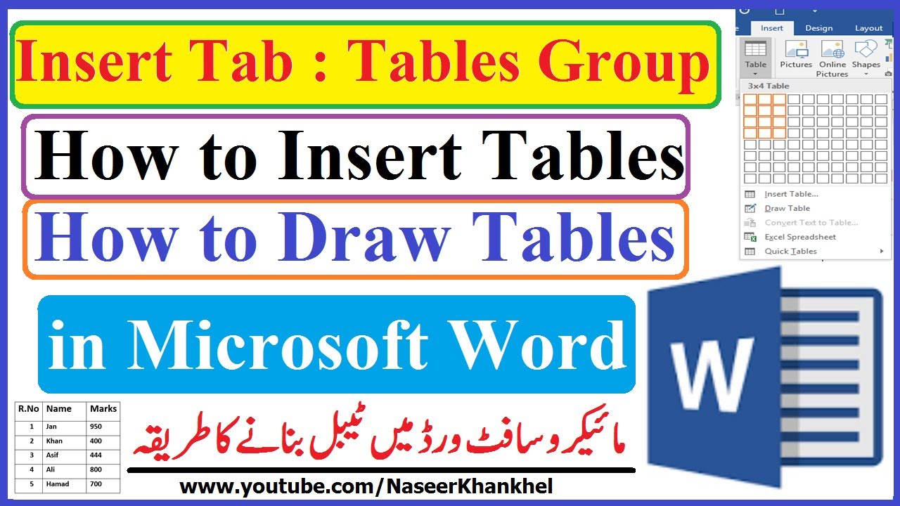 Tables Group in MS Word 2016 | Insert Table - YouTube
