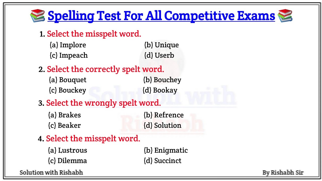 Spelling Test | Correctly spelt for All Competitive Exams | Spelling ...