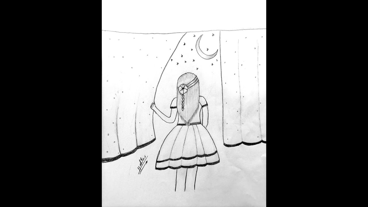 How To Draw A Girl Seeing Moon || Pencil Sketch || Art Drawing - YouTube
