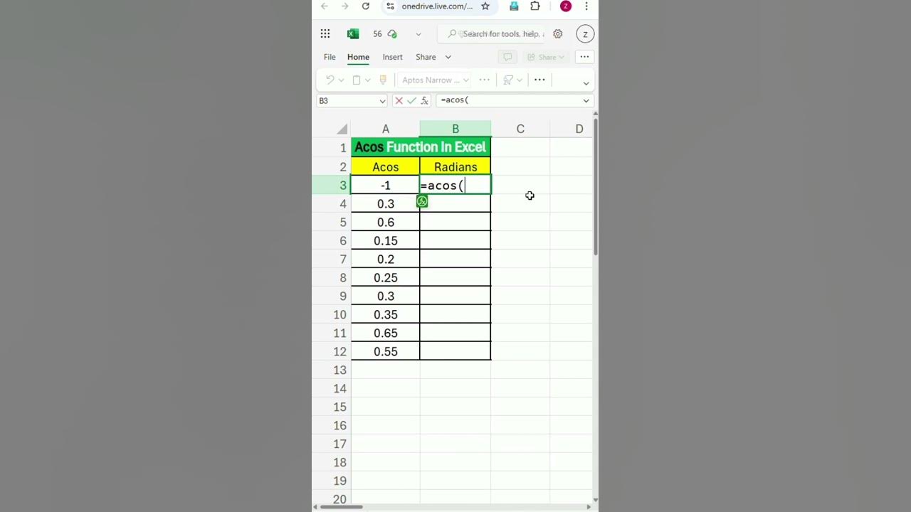 Acos Formula In Excel | Excel Formula | Acos Function | Excel World - YouTube