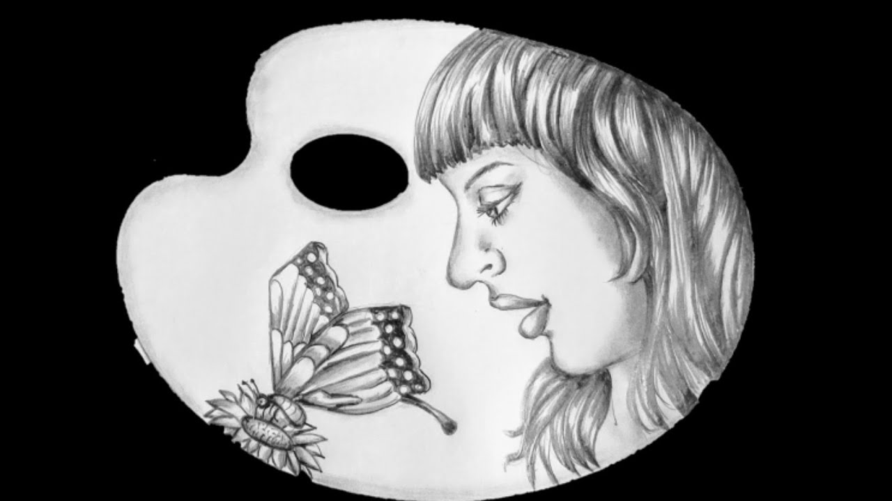 Drawing girl with butterfly shadow picture step by step - YouTube