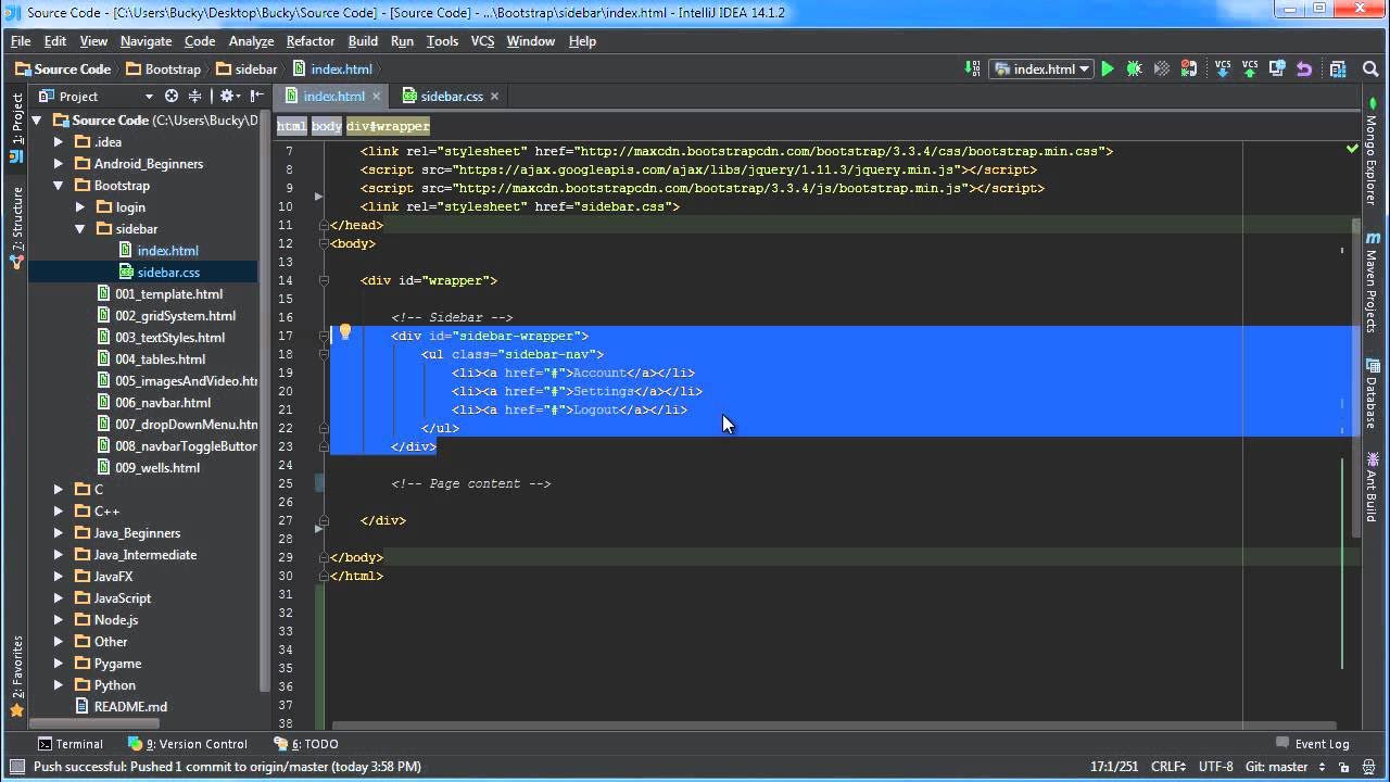 Bootstrap Tutorial for Beginners - 10 - Sidebar Menu - YouTube