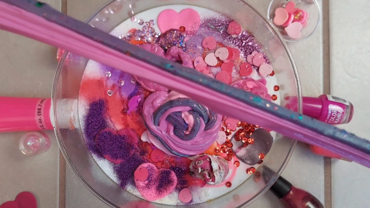 Valentine's Day Slime - Pink Purple Red - White Slime Mixing - Mortar ...
