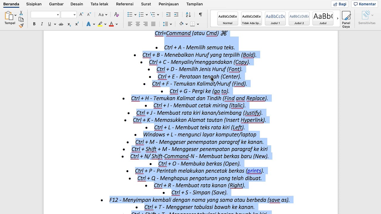 1. Belajar microsoft word menggunakan keyword/kode di macbook dan ...