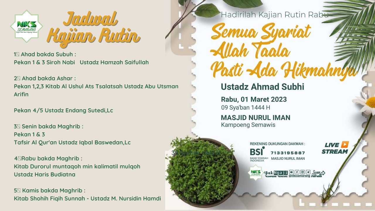 SEMUA SYARIAT ALLAH TAALA PASTI ADA HIKMAHNYA - Ustadz Ahmad Subhi ...