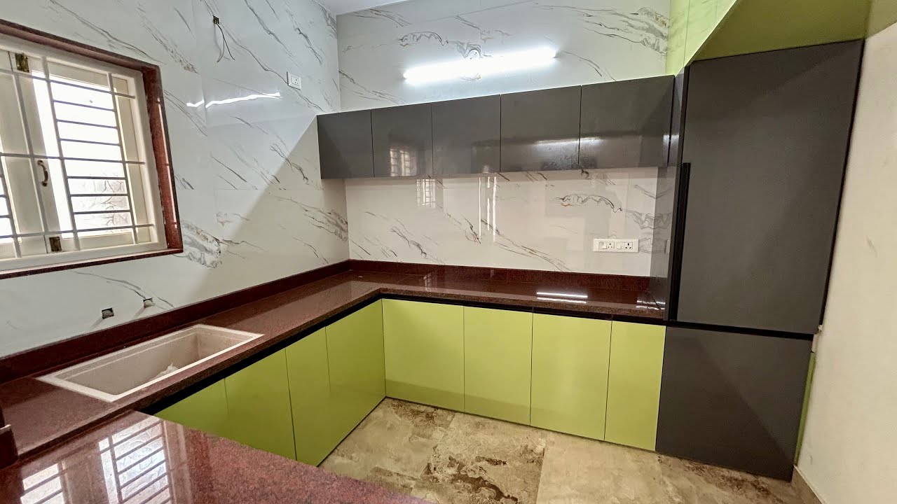 Grey & Grey Combo Modular Kitchen with Brown Granite Tabletop 🔥🔥🔥 ...