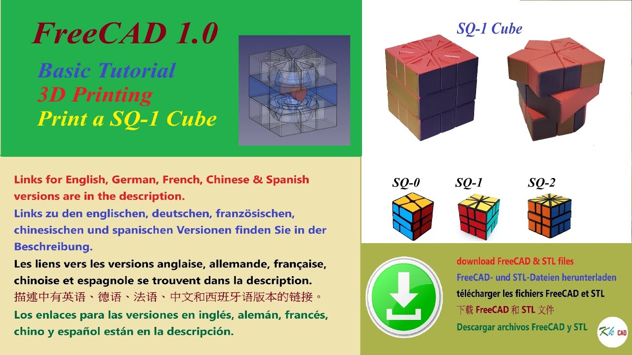 FreeCAD 1.0 Basic Tutorial, 3D Printing, Print a SQ-1 Cube. - YouTube
