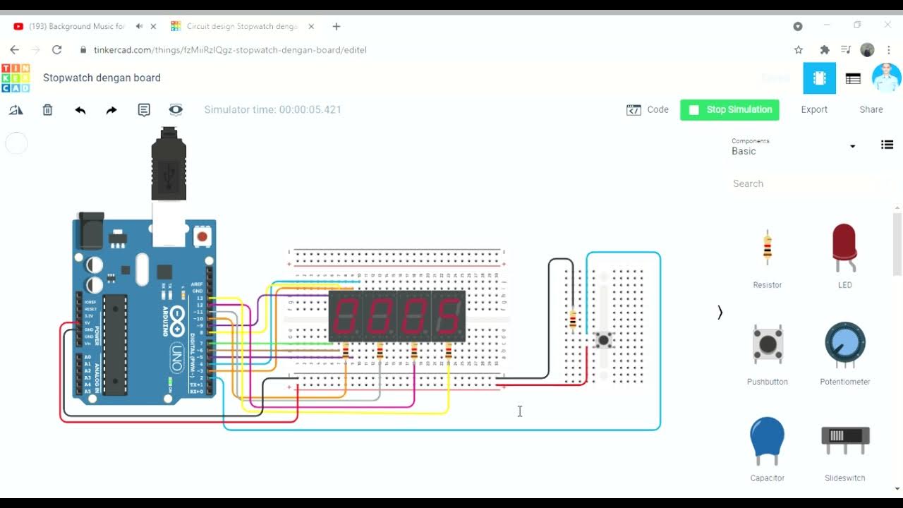 Circuit design Stopwatch dengan board Tinkercad Google Chrome 2021 03 ...