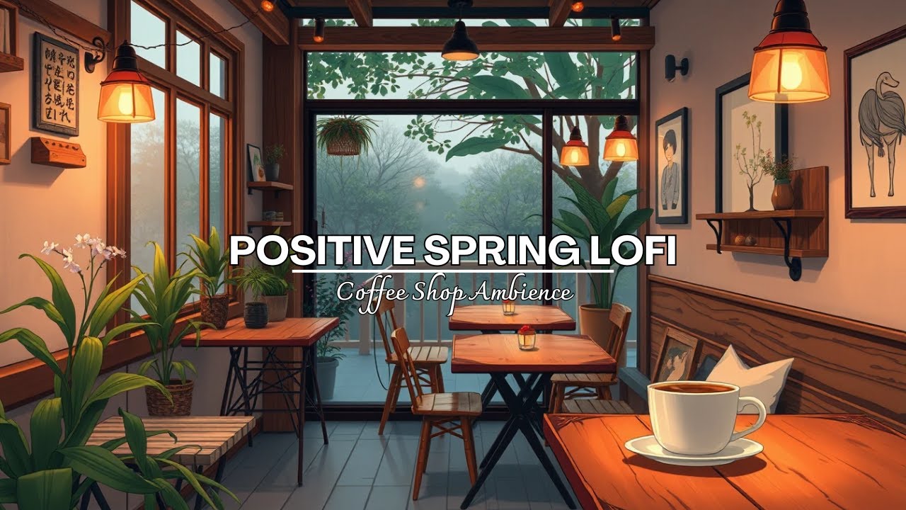 Positive Night Spring🌺Coffee Shop Atmosphere in the Forest ~ Sweet ...