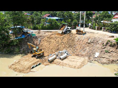 Great project amazing 5ton truck dumping stone for canal slop building ...