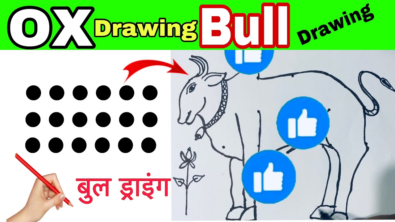 Ox drawing from 6 3 dots step by step/bull drawing/how to draw ox/ how ...