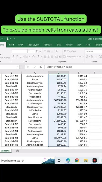 Use subtotal function to exclude hidden cells from calculations #exceltipsandtricks #science # ...