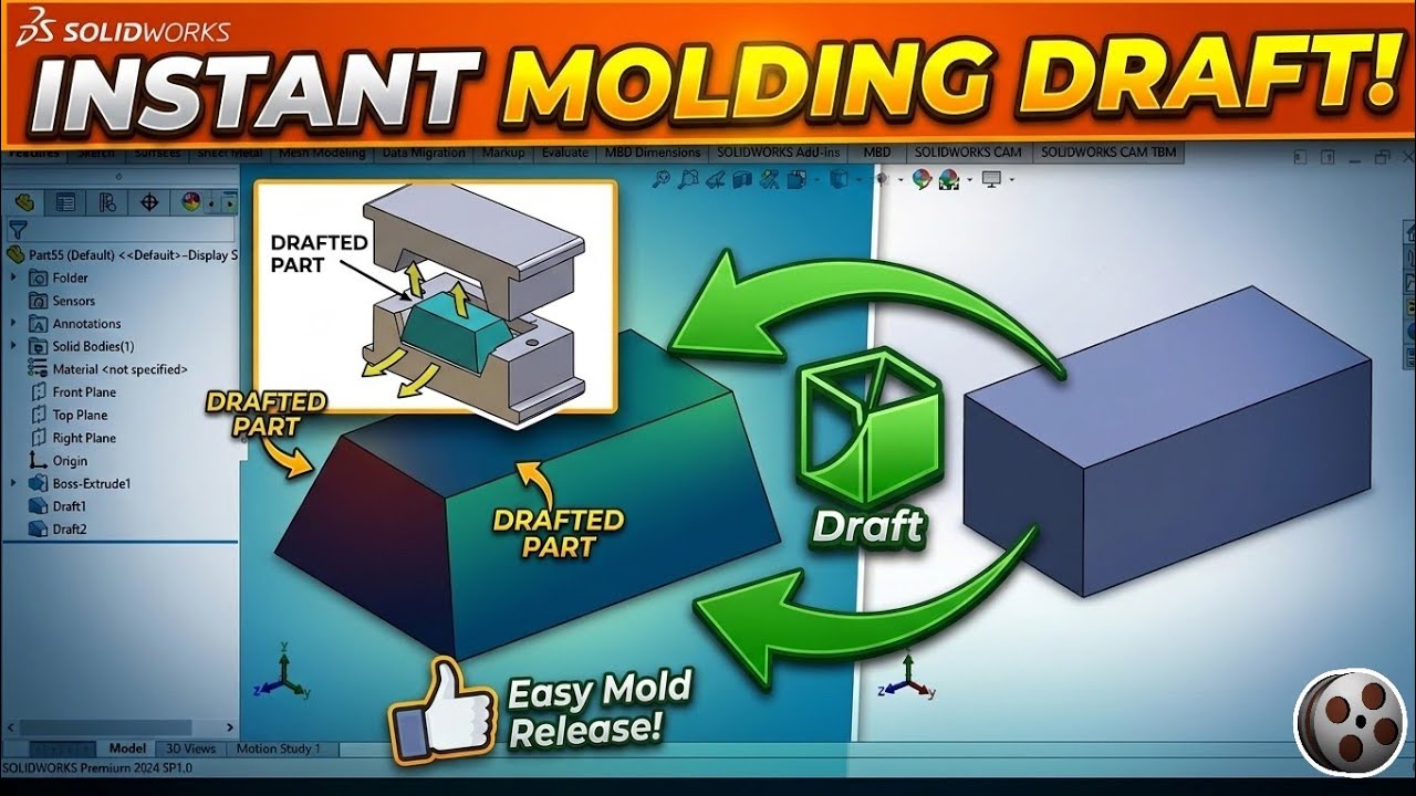 SolidWorks Beginners Tutorial: How to use Draft Command for Injection ...