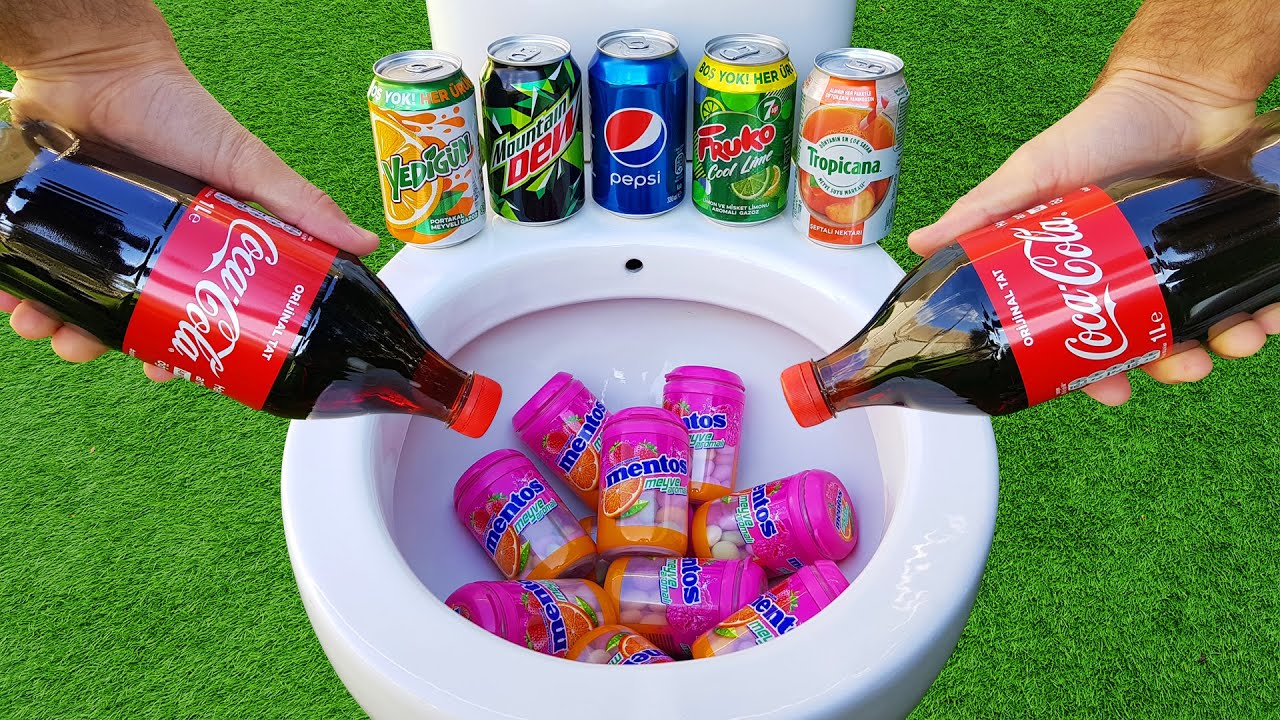 Experiment !! Big Coca Cola eruption from holes toilet, Pepsi, Yedigün ...