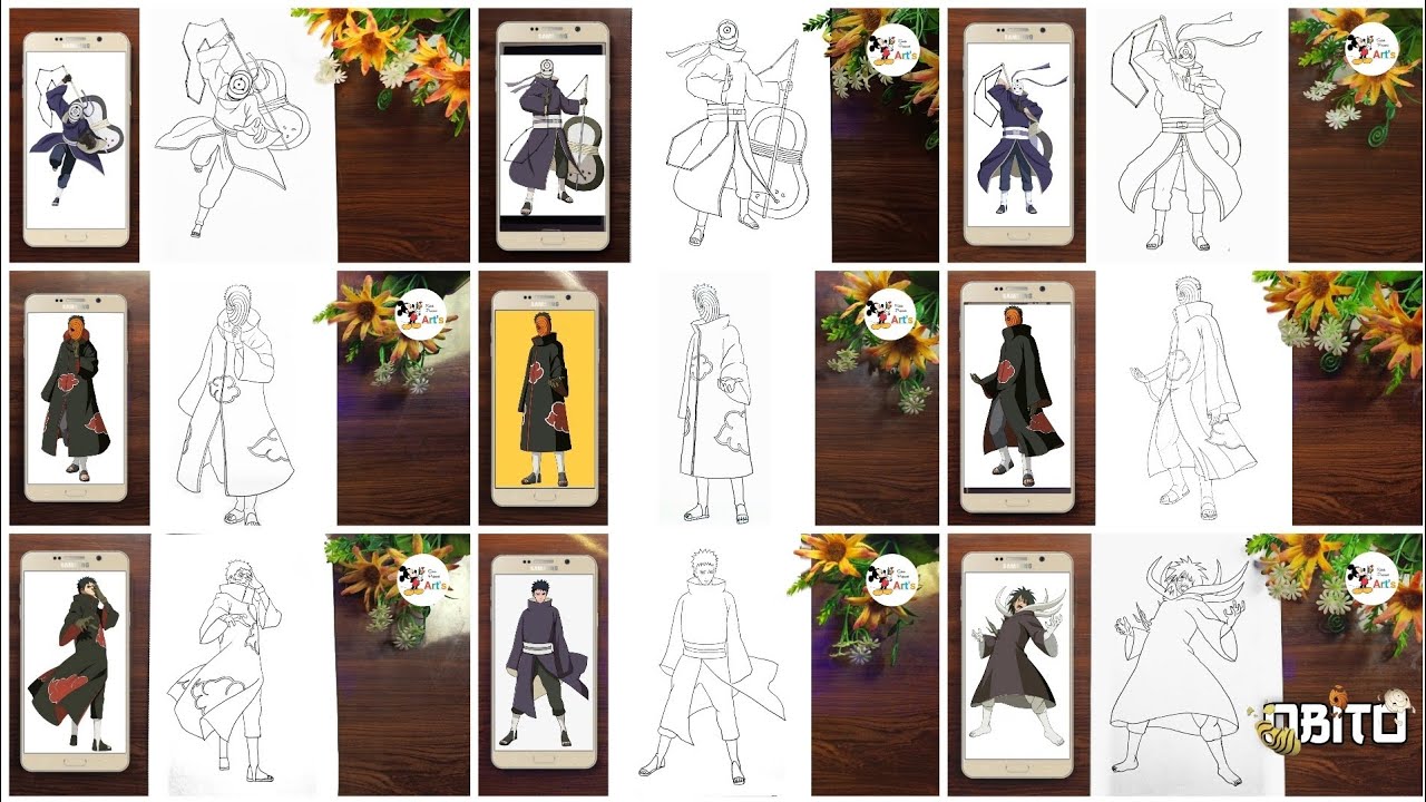 Obito Uchiha Full Body Drawing 9 Different Styles || Obito From Naruto ...