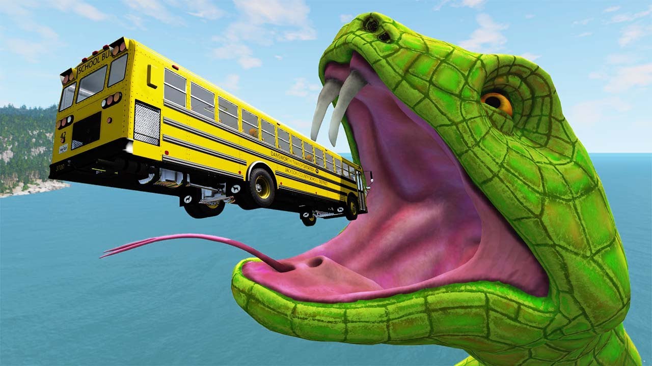 BeamNG Drive Fun Madness #01 Crazy Vehicle Huge Jumps Into Giant Snake ...