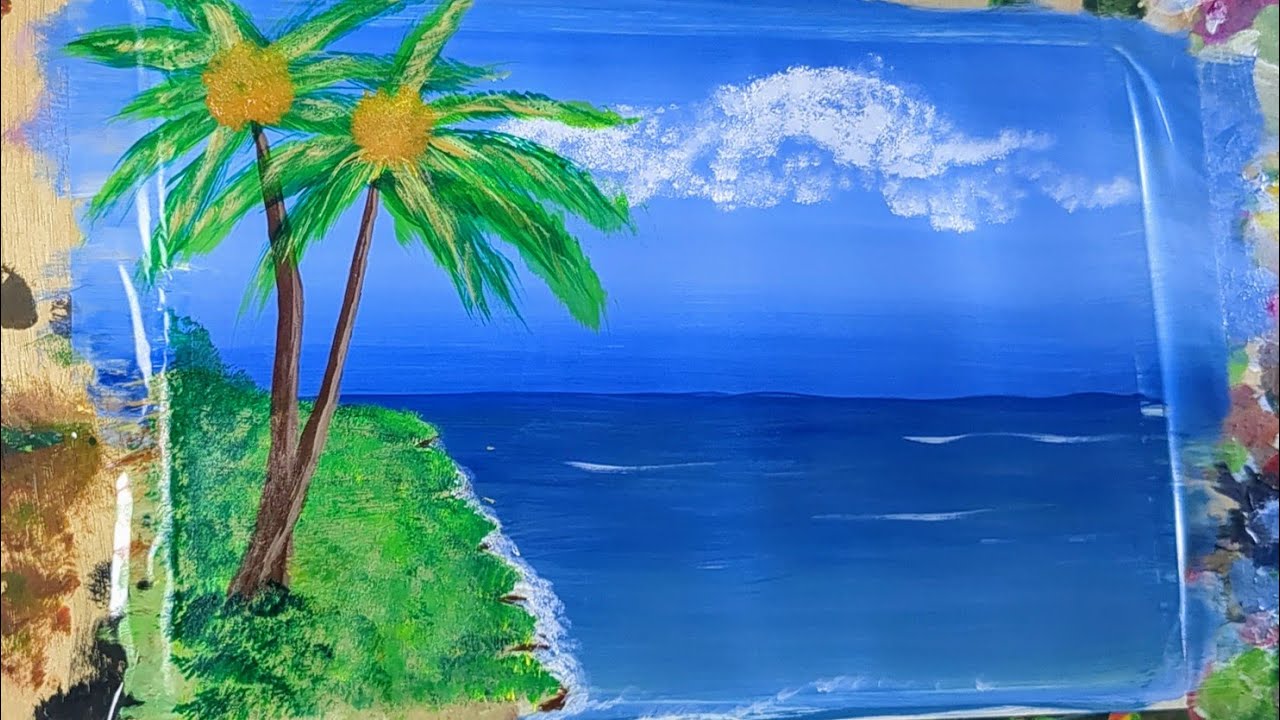Beach Painting for Beginners | Easy Acrylic Seascape Tutorial Step by ...