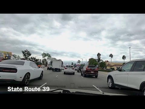 Driving on State Route 39 (Beach Blvd.) to Huntington Beach in Southern ...