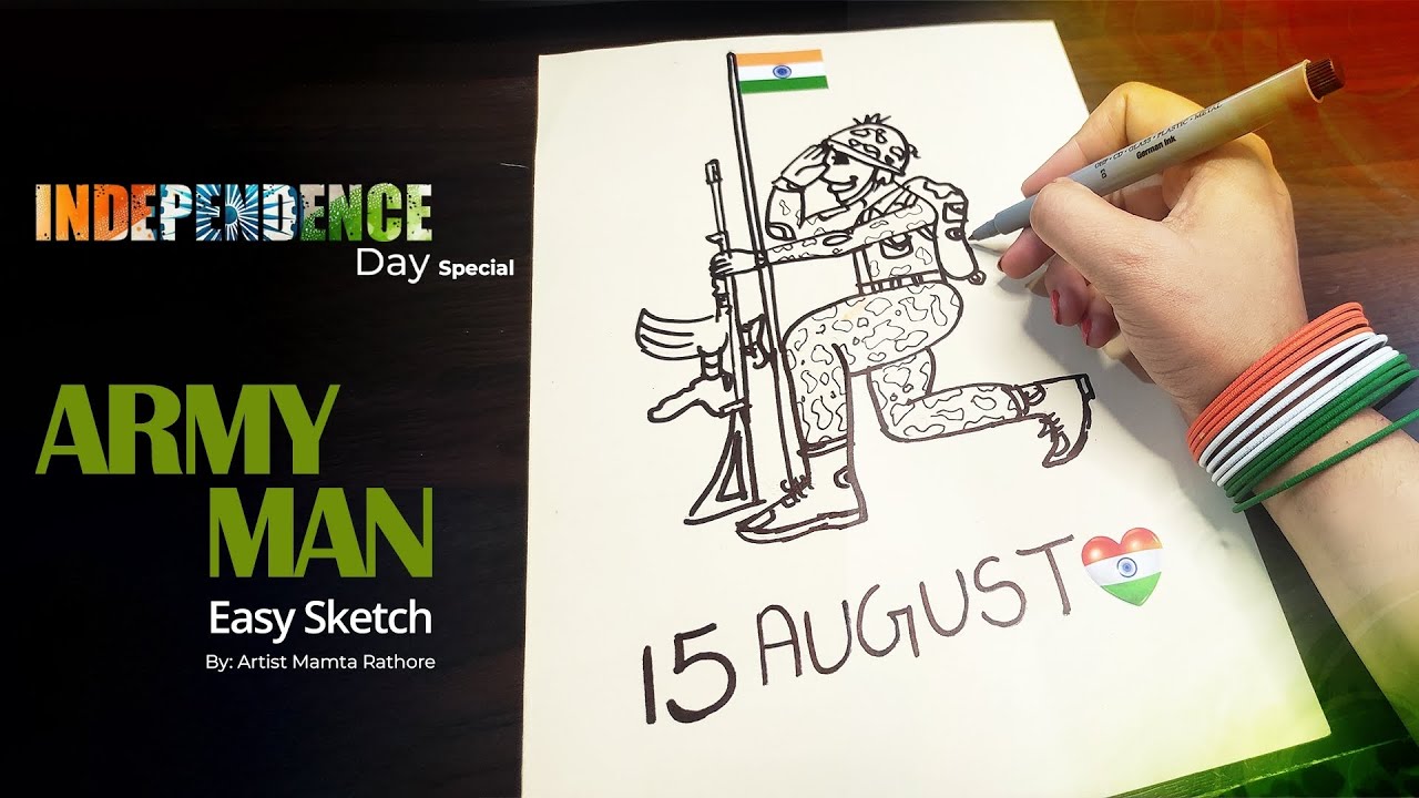 Independence Day Special 🇮🇳 | Army Man Easy Sketch Drawing with number ...