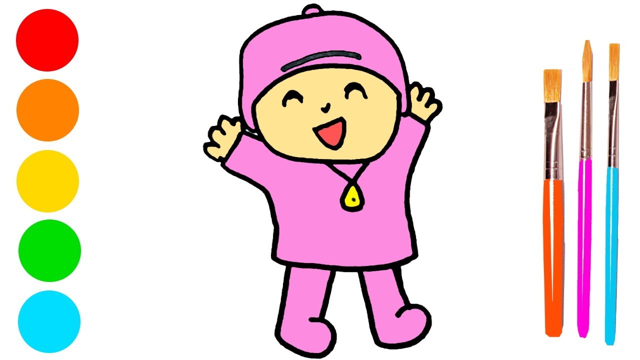 Drawing and Coloring Pocoyo pink for kids easy - YouTube