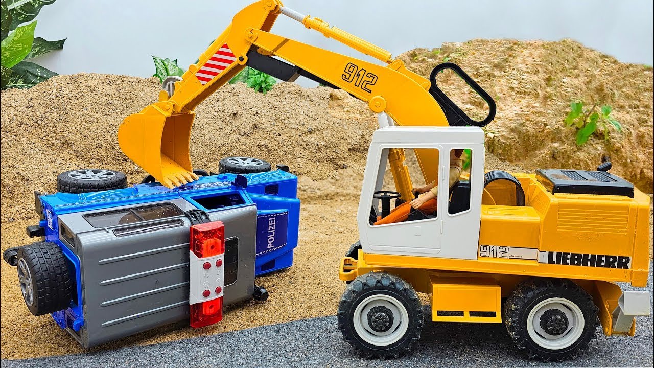 Rescue car with police cars and excavator truck - YouTube