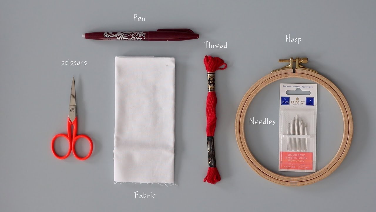 6 essential Hand Embroidery supplies: hoop,floss,scissors,needles ...