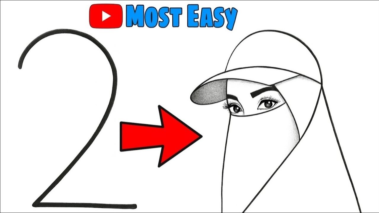 How to Draw a Niqab Girl from Number 2 | Easy Step-by-Step Tutorial ...