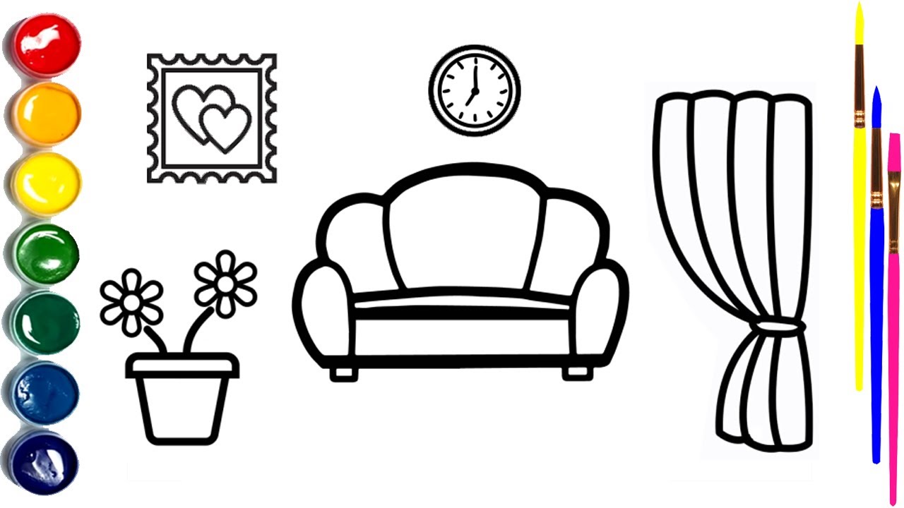 Draw And Color the Living Room 🏠 How To Draw Sofa🛋️ Sofa Drawing🛋️ ...