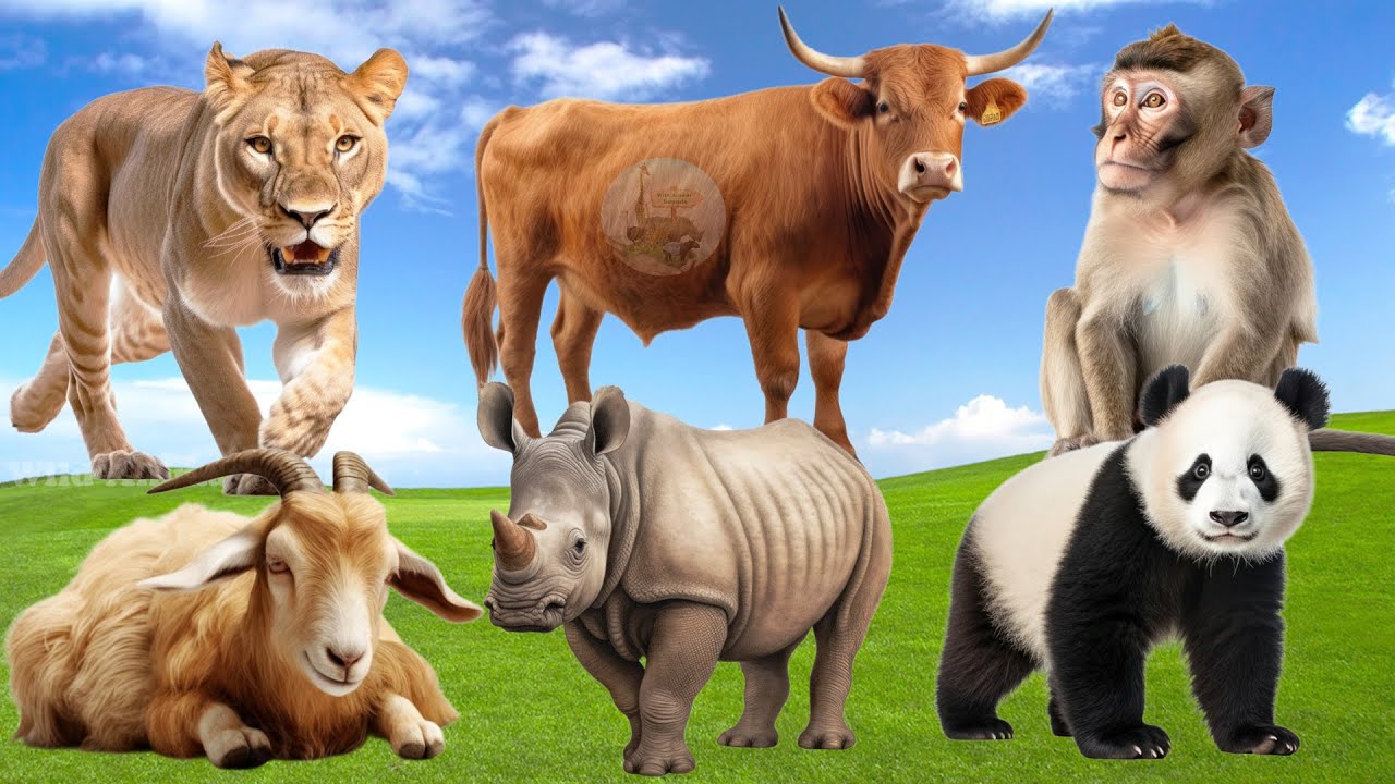 Wild Animal Sounds In Peaceful: Goat, Monkey, Panda, Rhinoceros ...