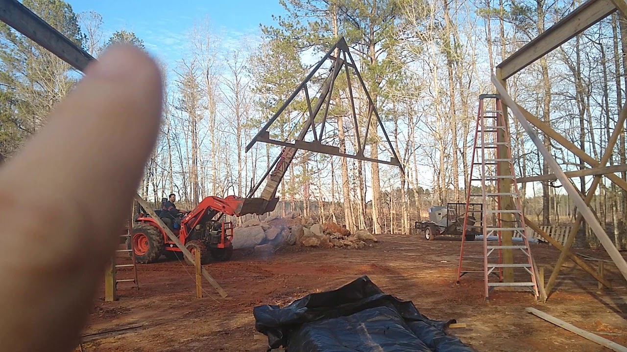 Hang High Trusses with YOUR TraCtoR! (and a HOMEMADE Crane!?) PART 2 ...