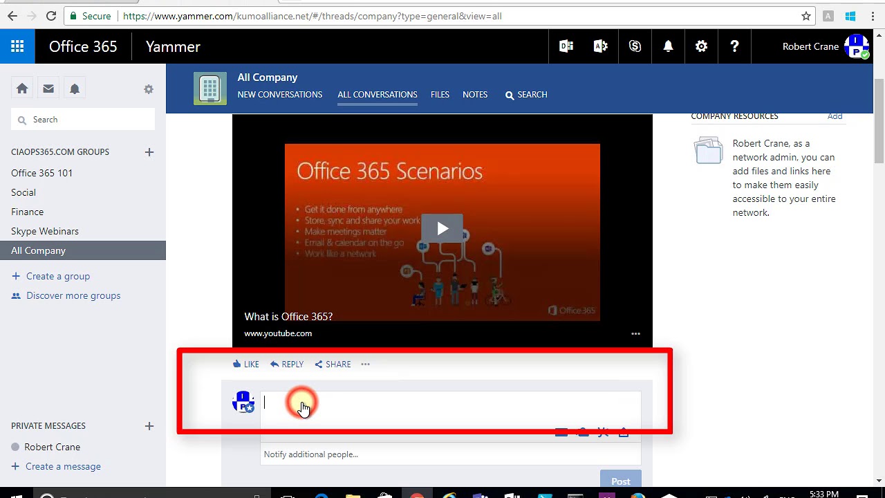 How to respond to a message in Yammer - YouTube