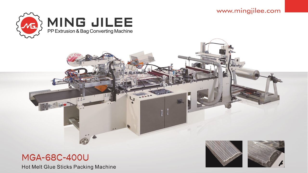 Hot melt stick packing machine, MGA-68C-400U - MING JILEE - YouTube