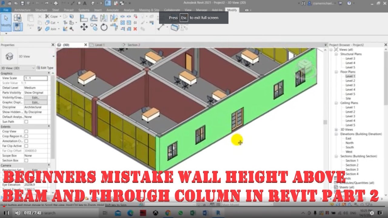 Beginners Mistake Wall Height Above Beam and Through Column in Revit ...