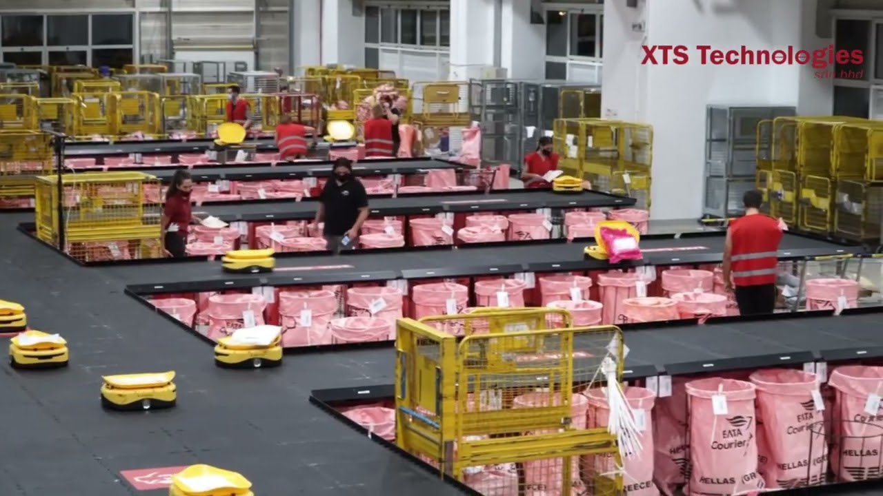Post company sorting parcel and envelop agv automation system - YouTube