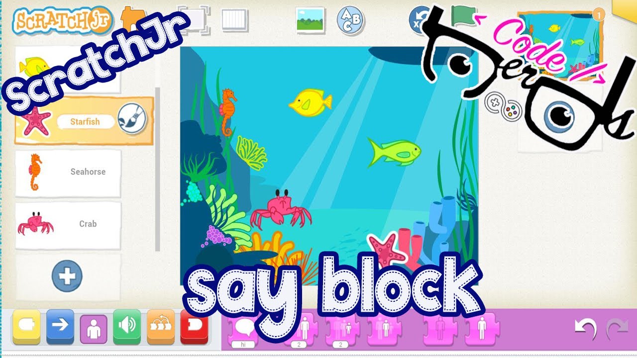 say block scratchJrالدرس السابع : حوار بين الشخصيات - YouTube