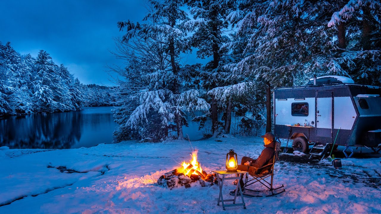 SURPRISE SNOWSTORM - Winter Camping in a DIY Travel Trailer with a ...