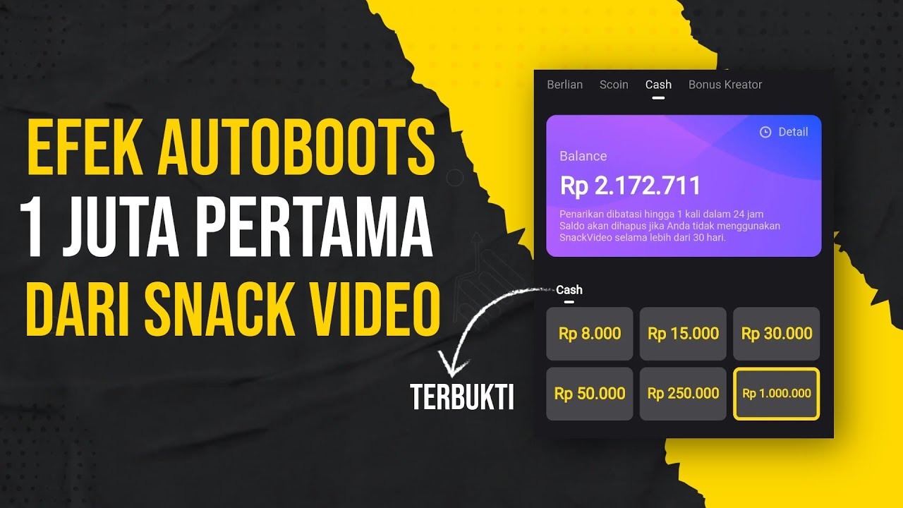1JT PERTAMA DARI SNACKVIDEO, GINI CARANYA MUDAHNYA OTOMATIS atau AUTO BOOTS II Langsung coba yaa ...