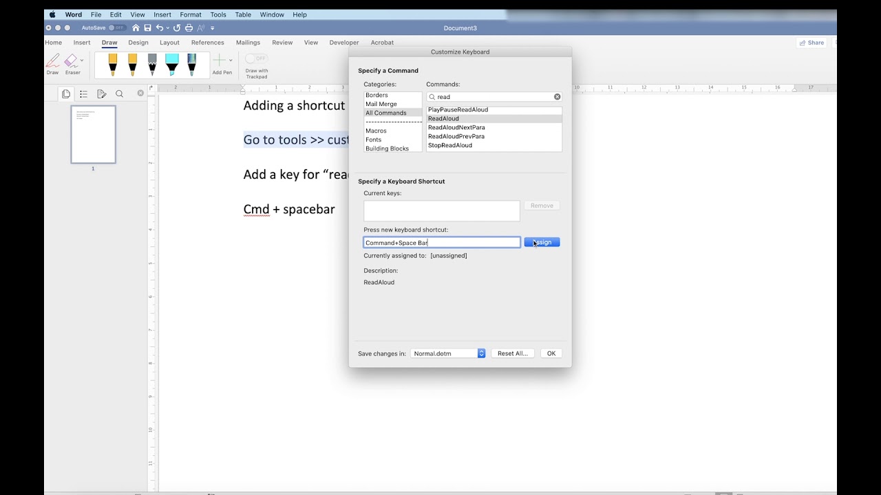 Add a Keyboard Shortcut - Microsoft Word on Macbook - YouTube