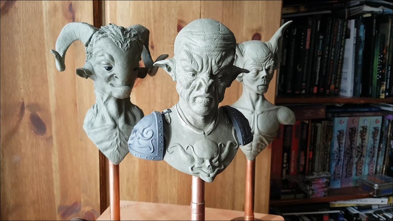 Creature busts in chavant oil clay - YouTube