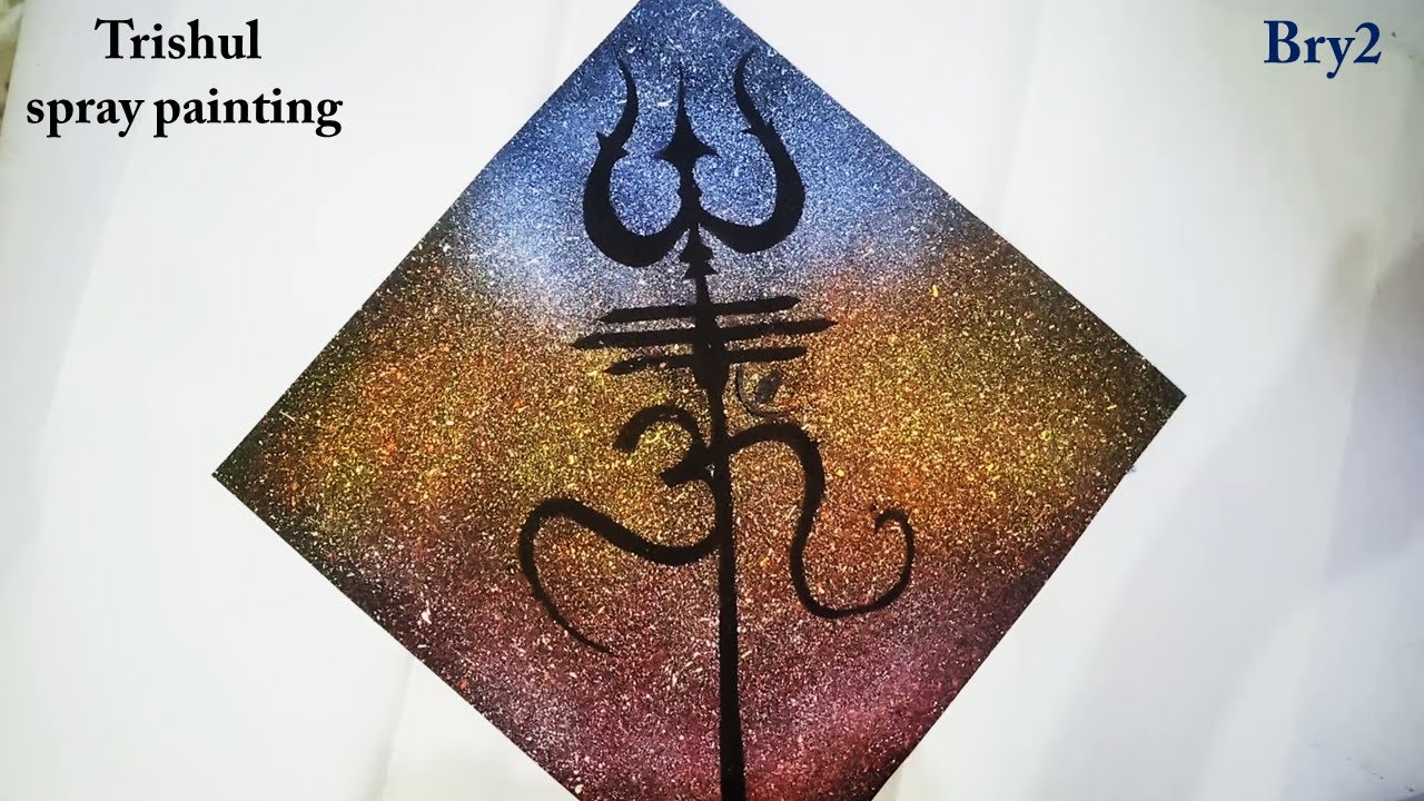 How to make Lord Shiva Trishul painting# trishul spray art very easy ...
